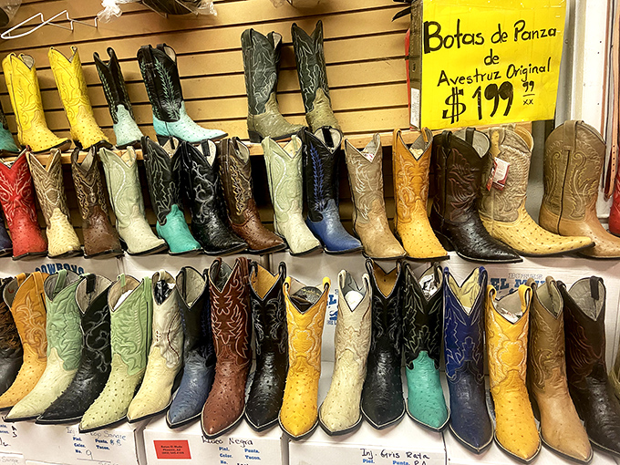 Boot paradise! Every color of the rainbow represented in leather form. Your inner cowboy is already reaching for the wallet.