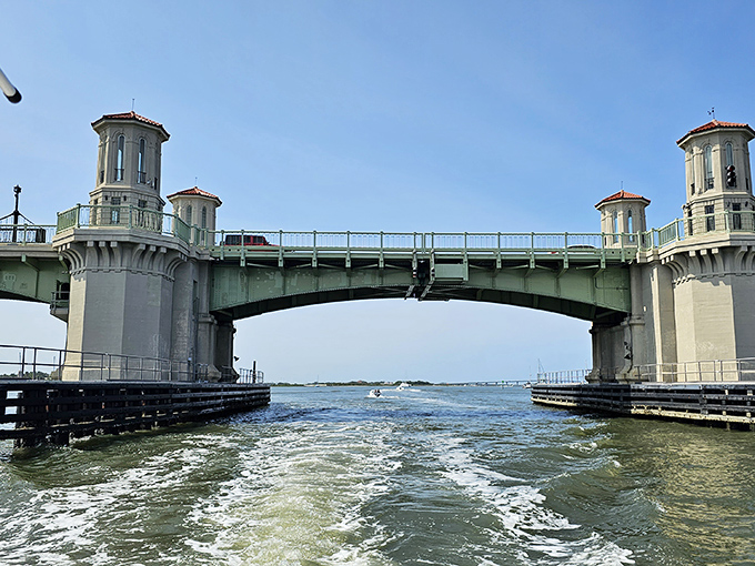 The Bridge of Lions connects mainland St. Augustine to Anastasia Island. Those majestic towers make crossing water feel like you're entering a royal kingdom, not just avoiding a swim.