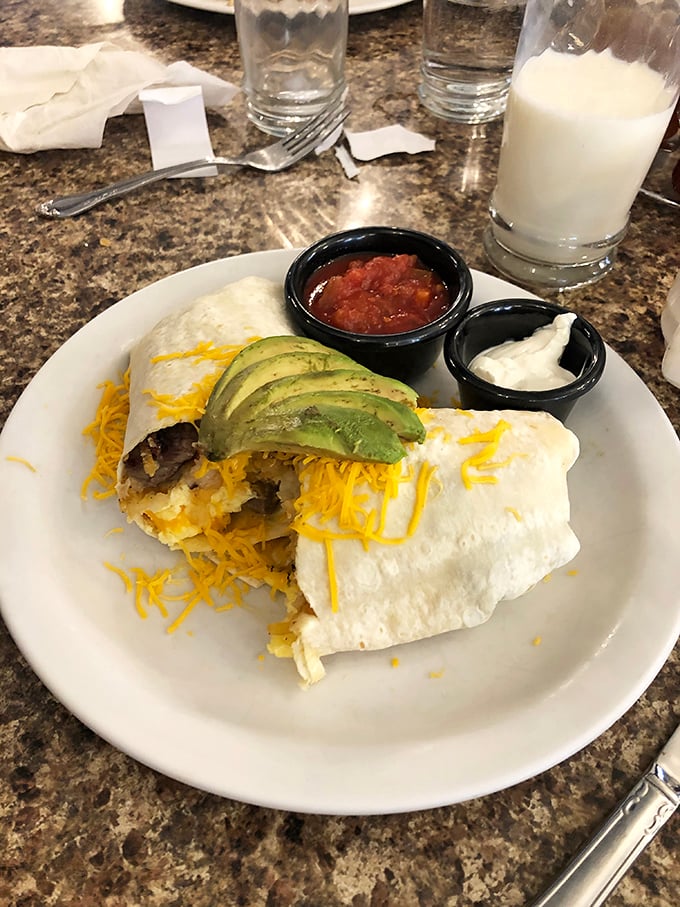 A breakfast burrito that doesn't need a passport to deliver authentic flavors, complete with avocado that actually ripened on schedule.