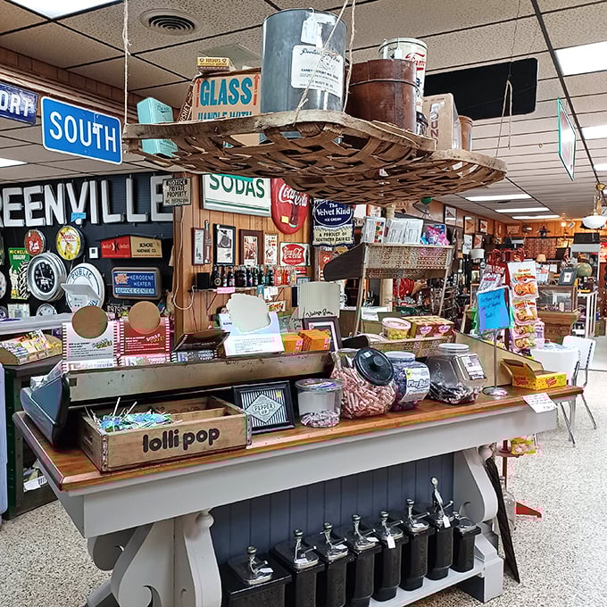 The candy counter transports you straight back to five-cent sodas and penny candy, when "Greenville" meant hometown pride and South Street was where everyone knew your name.