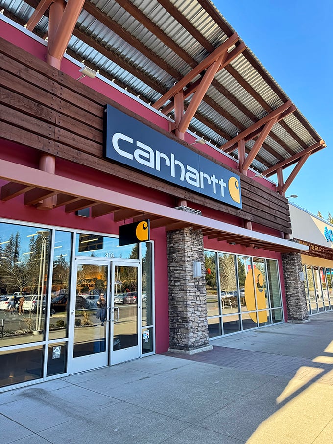 Carhartt's rugged exterior mirrors the durability of its workwear inside—where Pacific Northwest practicality meets unexpected affordability. 