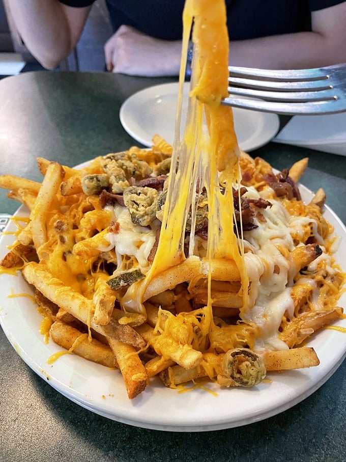 Cheese fries that stretch for days. The melty cheese pull here deserves its own slow-motion sequence in a food documentary.