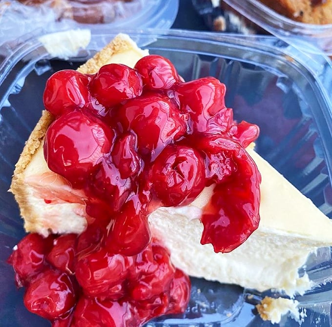 Cheesecake crowned with cherry topping – because sometimes you need dessert to be a celebration.
