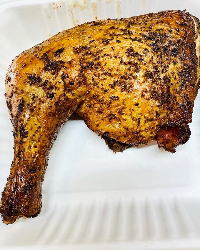 Quarter chicken so golden and crispy it could moonlight as barbecue jewelry in some delicious alternate universe.