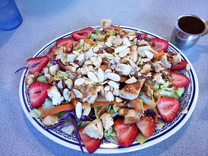 A colorful chicken salad that proves Joe's isn't just a breakfast one-trick pony—fresh strawberries and almonds elevate this lunch option.