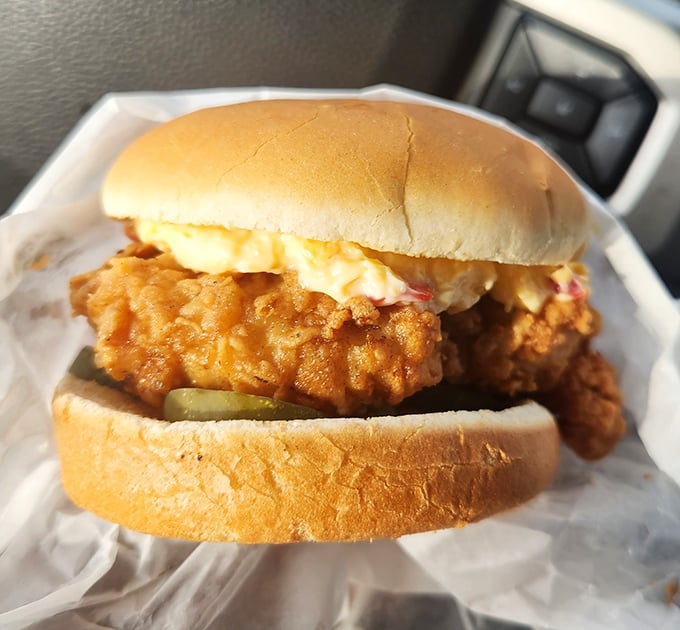 The chicken sandwich – where golden-fried perfection meets soft bun in a romance that puts most rom-coms to shame. No filter needed.
