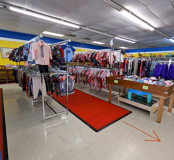 The children's clothing section bursts with color and possibility—tiny fashions at prices that won't make parents weep.