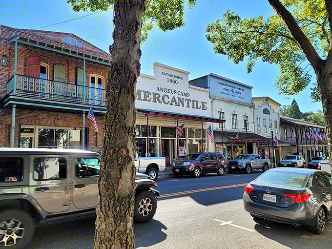 The Angels Camp Mercantile building anchors the historic district, its façade telling stories of commerce that helped build California.