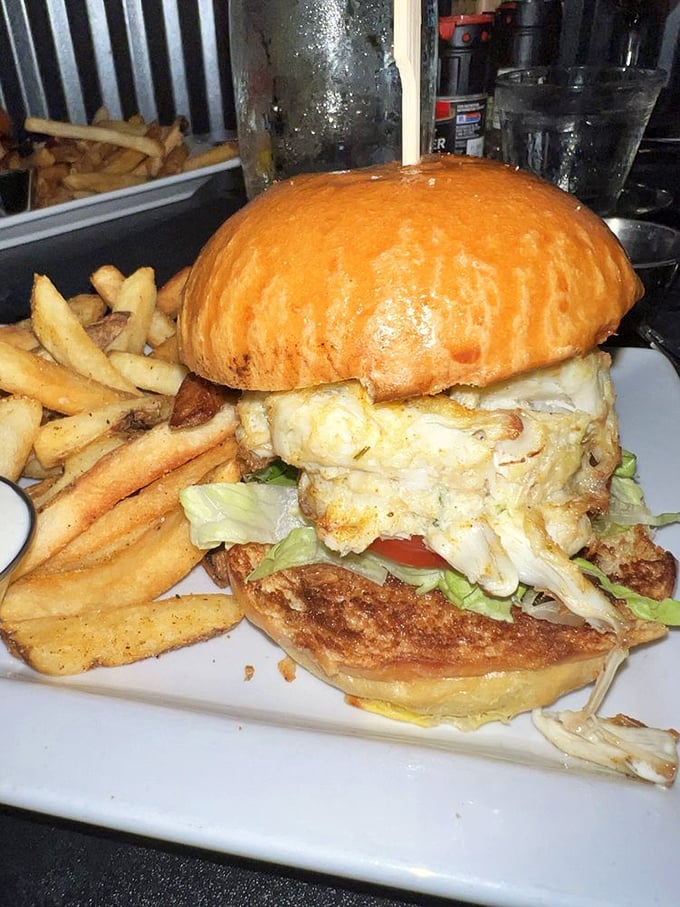 This crab cake sandwich doesn't hide behind fillers—it's all lump crab in a golden-brown suit of deliciousness.