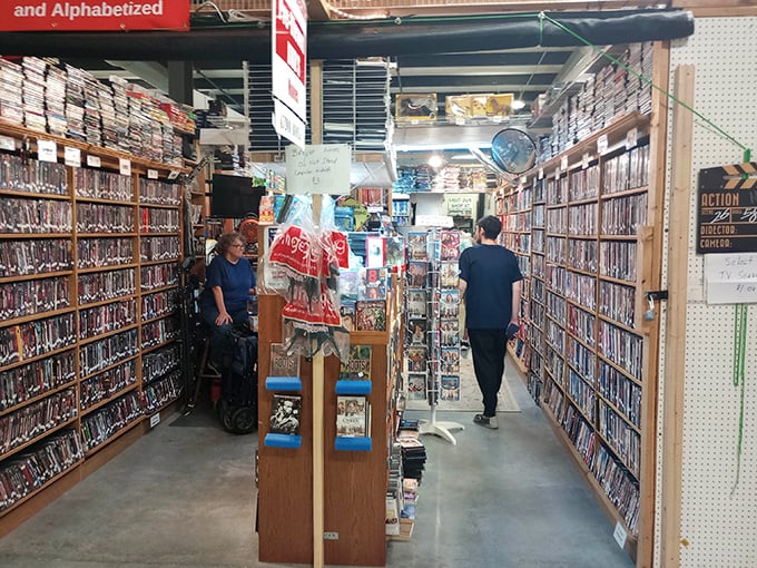 The DVD section – where physical media refuses to die and movie night possibilities stretch further than streaming algorithms dare to go.