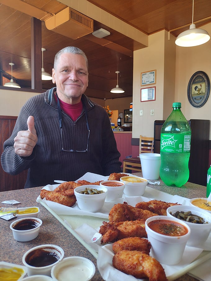 A satisfied customer gives the universal sign of approval. When your meal makes you want to thumbs-up strangers, that's magic.