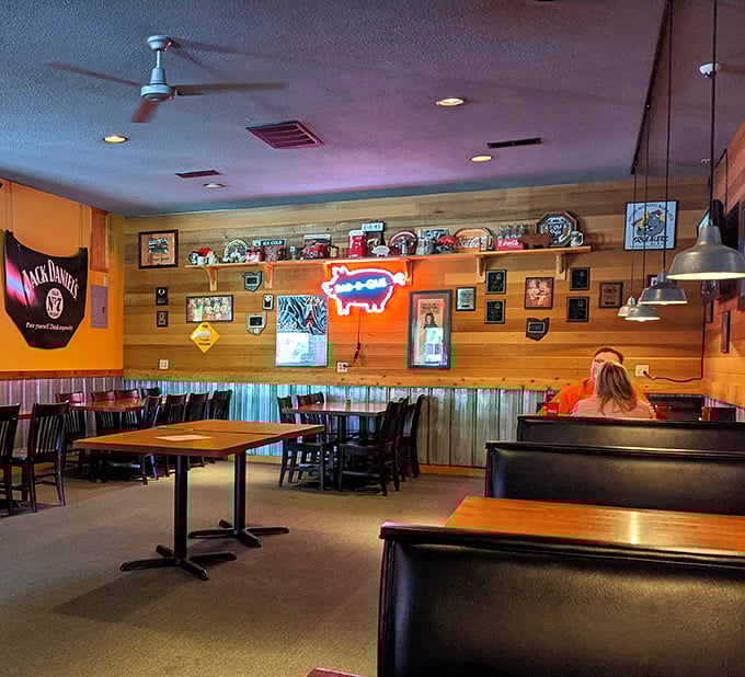 Happy diners united by their mutual appreciation for meat, smoke, and elastic waistbands.