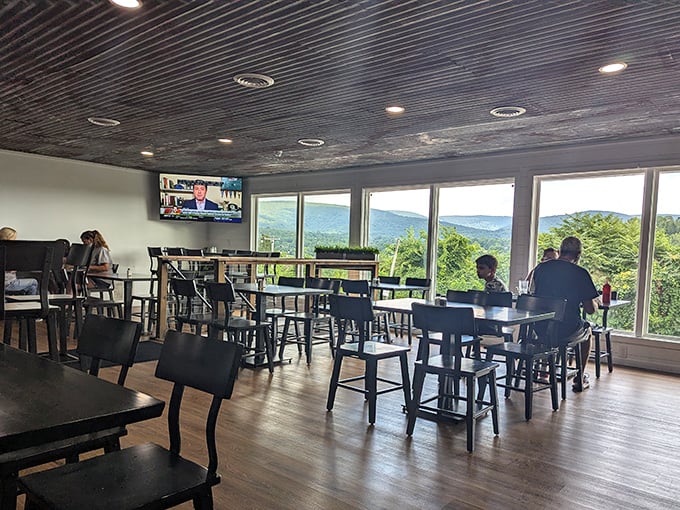 The dining area balances modern design with homey comfort. Those mountain views might have you lingering long after your plate is clean.