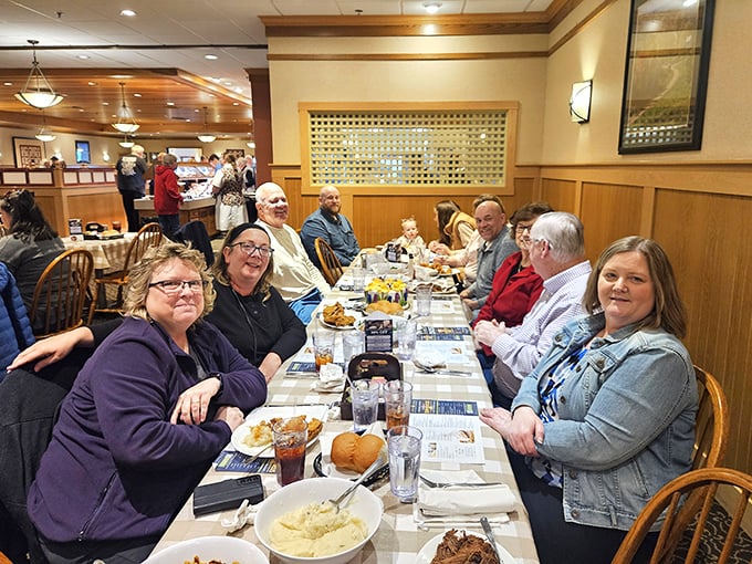 Multi-generational dining at its finest. These folks know the secret to happiness: good food, better company, and tables large enough for both.