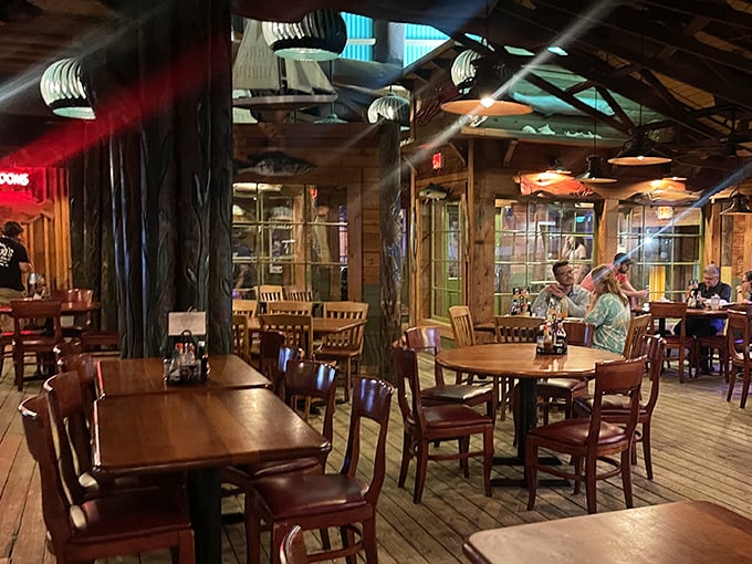 The dining room's warm wooden interior creates that perfect "I'm a local" vibe, even if you just flew in from Minnesota this morning.