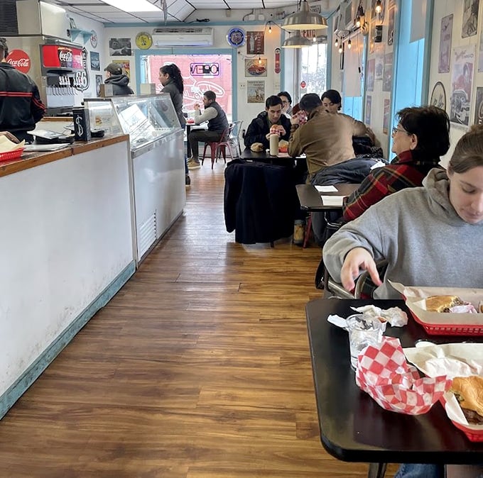The dining room buzzes with the happy sounds of people experiencing burger euphoria—a universal language we all understand.