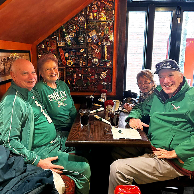 Eagles fans know the best plays happen both on the field and at this table. Green isn't just team spirit—it's the color of pub happiness.