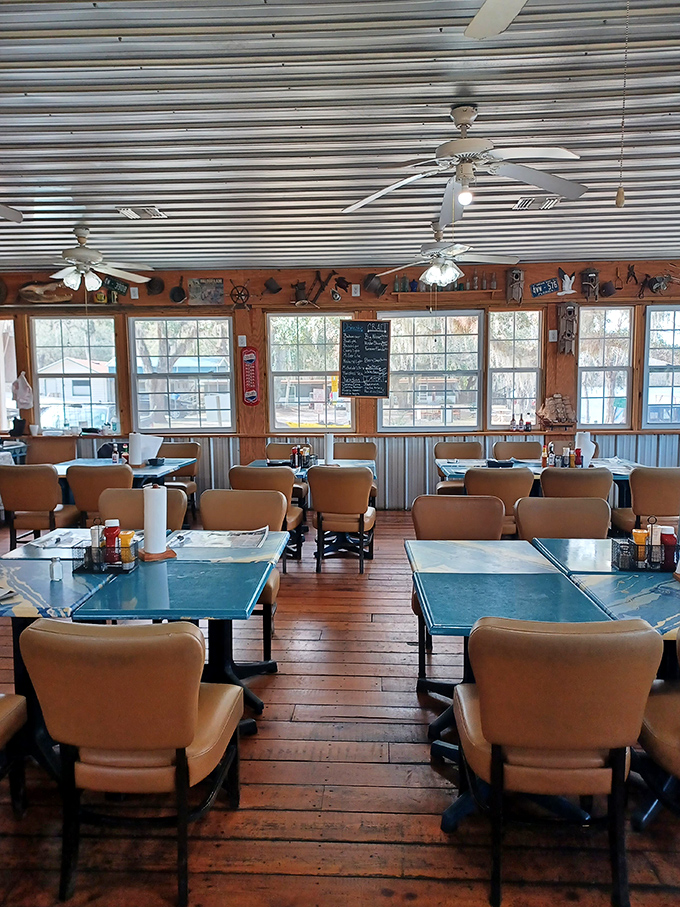 The dining room feels like your favorite uncle's fishing cabin, if your uncle happened to be an excellent cook.