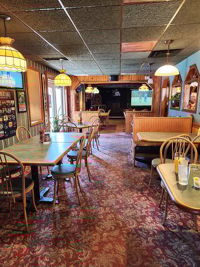 Vintage Tiffany-style lamps cast a warm glow over tables where countless first dates, family celebrations, and "just because" meals have unfolded.