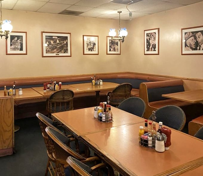 Classic diner aesthetics with Hollywood flair. Those vintage photos on the wall have witnessed countless late-night confessions and morning-after recoveries.