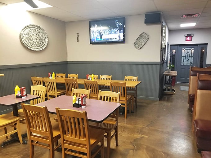 The dining area feels like your favorite uncle's rec room—unpretentious, welcoming, and ready for conversations that stretch long past the last bite. 