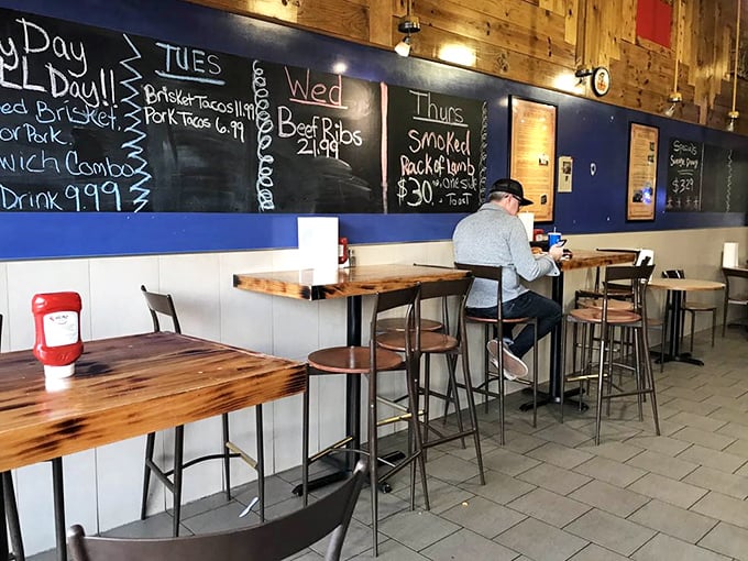 The chalkboard specials wall isn't just informative—it's a daily love letter to what's smoking best that day.