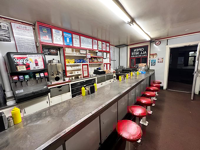 The dining area isn't selling atmosphere—it's selling authenticity, with every worn surface telling stories of meals past.