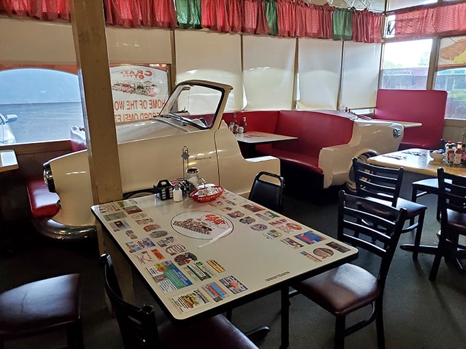 Where classic cars meet classic meals—dining at Crazy Otto's is like stepping into a Norman Rockwell painting with better food.