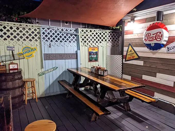 The outdoor dining area feels like eating at a friend's backyard—if your friend happened to be a retired sea captain.