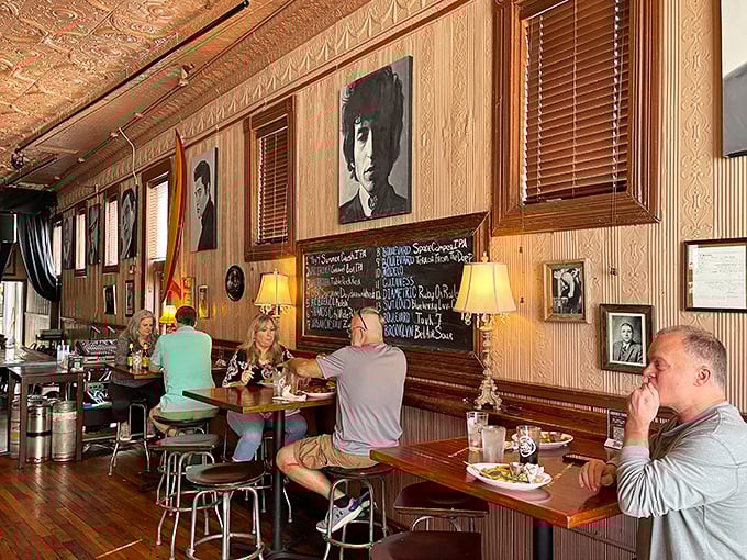 Where music legends watch over your meal – the dining area's vintage charm makes eating feel like a scene from a nostalgic film.