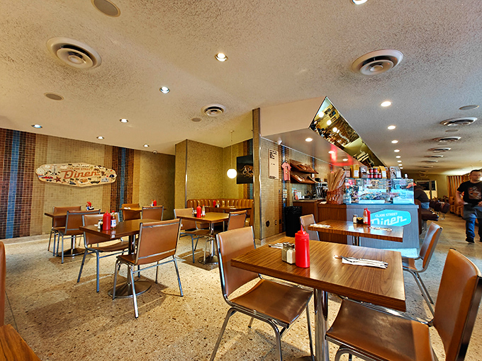 Mid-century modern meets comfort in a dining room where the only thing more satisfying than the decor is knowing pancakes are on their way.