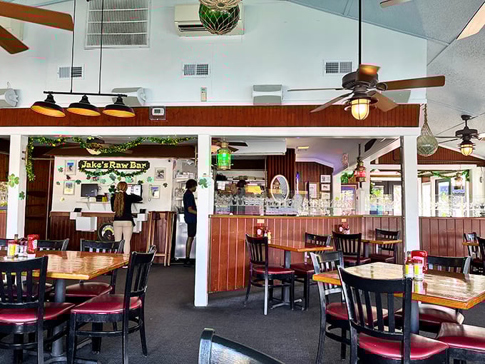 The dining area feels like the galley of a particularly successful pirate ship – if pirates had excellent taste in lighting fixtures.