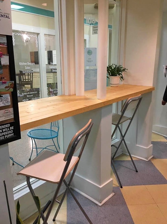 A simple counter with bar seating offers the perfect perch for pastry contemplation—sometimes the best dining rooms are the most unpretentious.