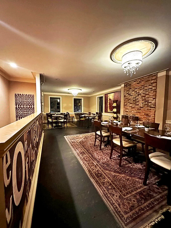 Evening dining transforms this space into an intimate escape—those chandeliers aren't just lighting fixtures, they're mood-setters for memorable meals.