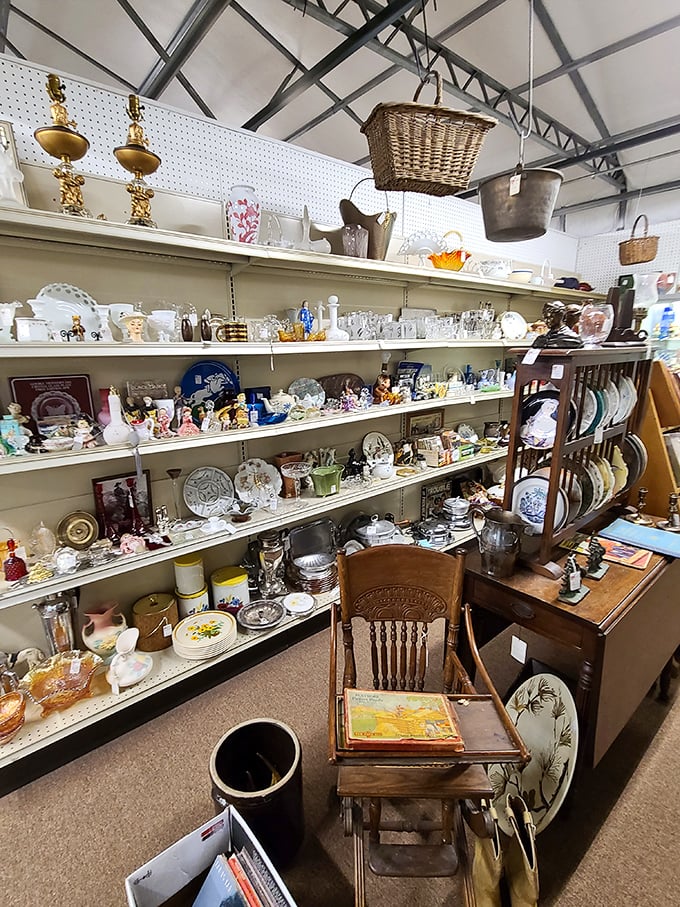 A booth where generations of dinnerware coexist peacefully—unlike the family members who will argue over who inherits which pieces.