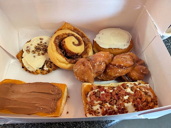 Pastry box paradise! From cinnamon rolls to frosted delights, this collection of treats isn't just breakfast—it's motivation to accomplish great things before noon.