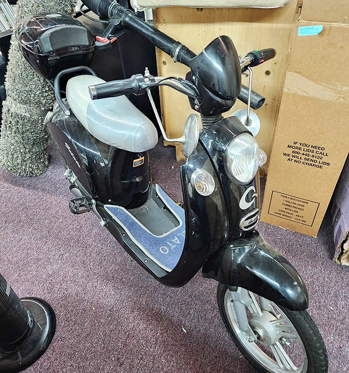 Not just transportation—this vintage scooter represents freedom, style, and the kind of impulse purchase that makes thrifting dangerously addictive.