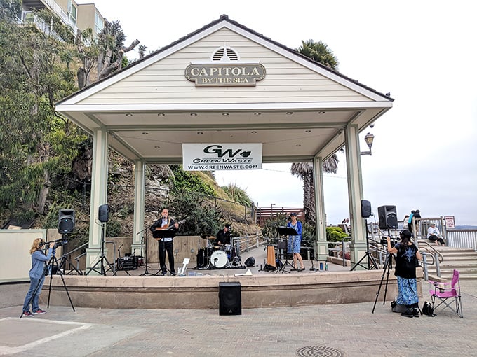 The Esplanade Park bandstand hosts live music with the Pacific as backup vocals—proving that some concert venues come with better views than others.