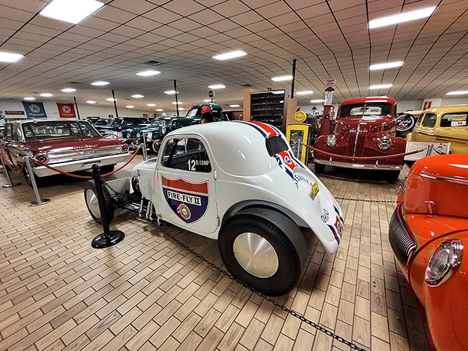 The Kendall-sponsored dragster, complete with mannequin driver. "The winning combination" indeed – this blue bullet collected trophies like kids collect baseball cards.