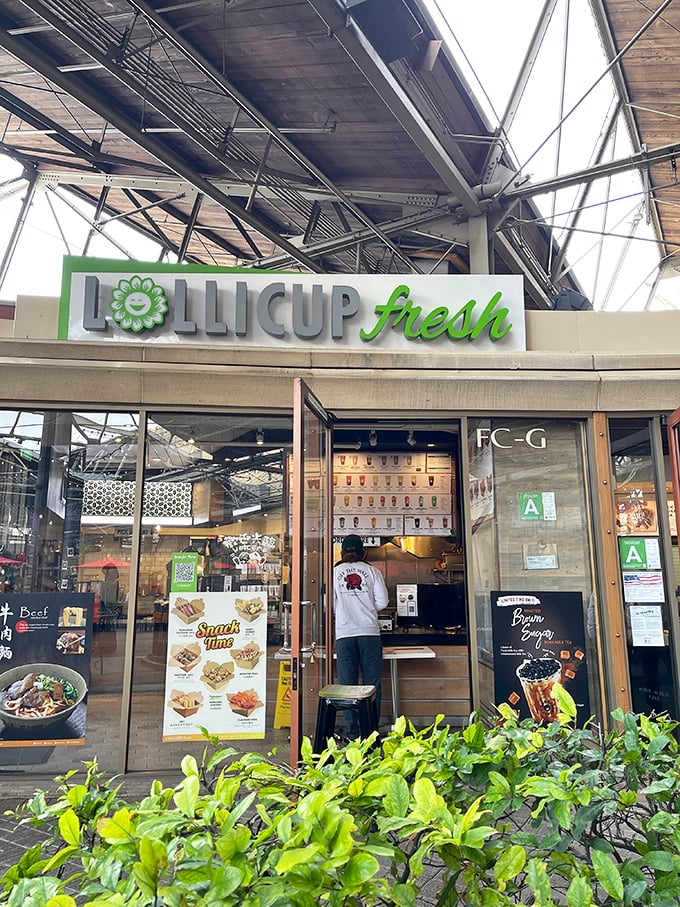 At Lollicup Fresh, shoppers refuel with boba tea and snacks, because bargain hunting requires proper hydration and occasional sugar rushes.