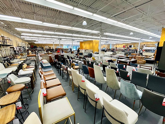 A sea of chairs awaits weary shoppers – or partners who've reached their shopping tolerance threshold and need a comfortable place to contemplate life choices.