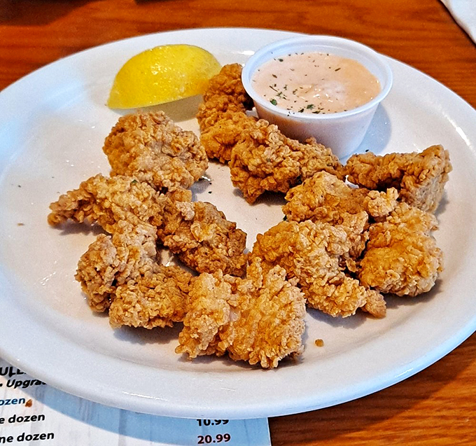 Golden-fried treasures with dipping sauce that makes you consider drinking it straight. These crispy morsels disappear faster than Florida sunshine after a summer storm.