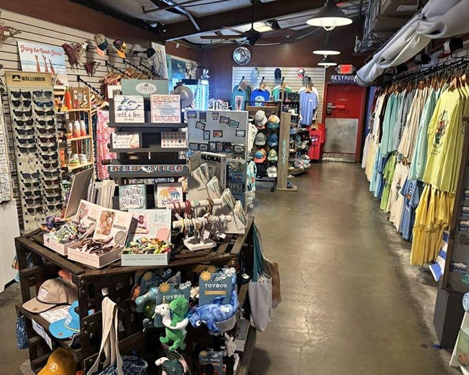 Beyond seafood lies a treasure trove of coastal memorabilia—the kind of place where your souvenir t-shirt comes with a side of authentic Keys charm.