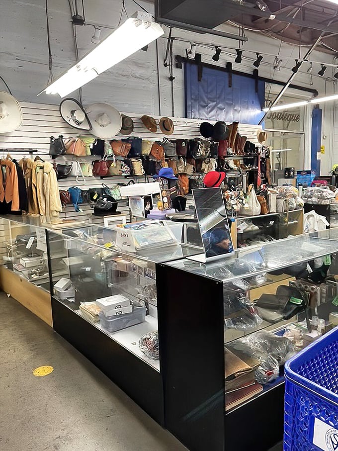 The boutique corner—where vintage handbags and statement hats wait to complete your next "I can't believe that's thrifted" outfit.
