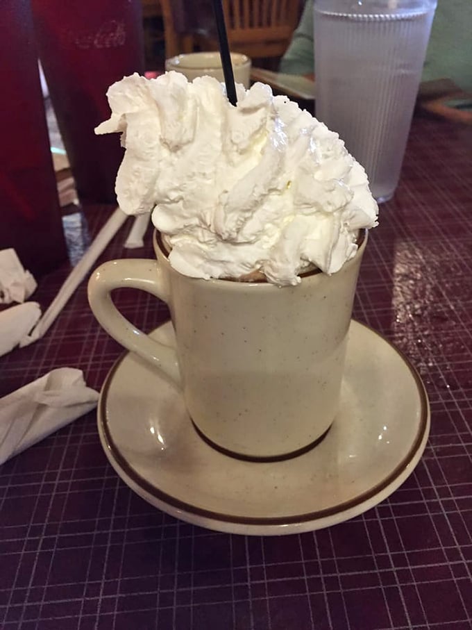 That's not just hot chocolate—it's a whipped cream skyscraper defying the laws of physics and restraint.