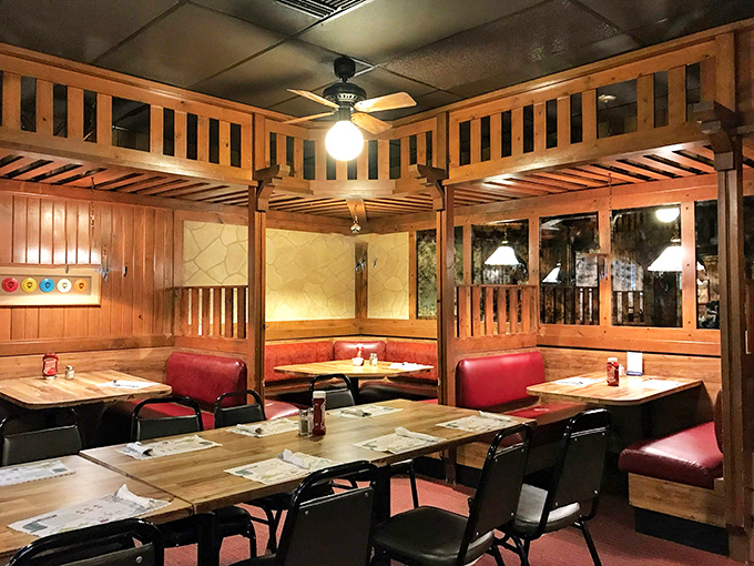Simple seating that says "we're here to eat, not admire the décor"—and that's perfectly fine.