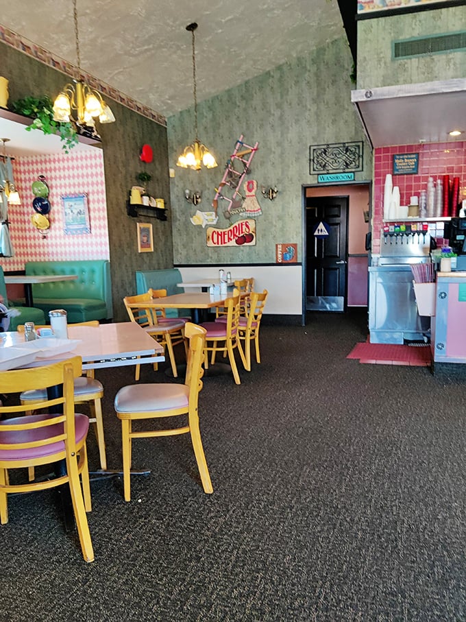 The cheerful interior feels like dining in your favorite aunt's kitchen – if your aunt had impeccable taste in vintage decor and comfort seating.