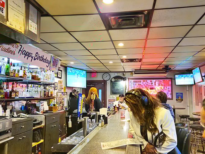 The bar at Nadine's isn't just where drinks are served – it's where neighborhood stories are exchanged, debated, and occasionally improved upon.