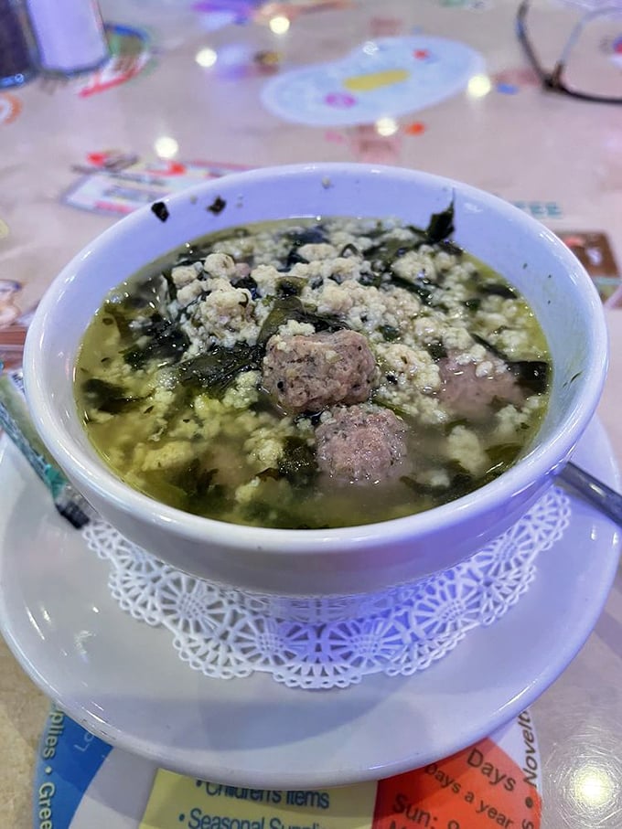 Italian wedding soup so authentic, you'll want to throw rice at it – tender meatballs swimming in broth that tastes like someone's nonna made it.
