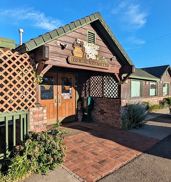 Kopper Kettle Café's rustic exterior promises the kind of hearty breakfast that fuels adventures – or justifies an afternoon nap, no judgment either way.